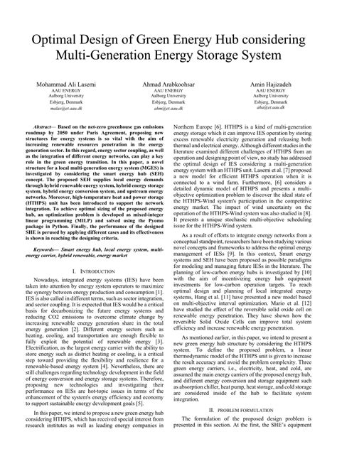 PDF Optimal Design Of Green Energy Hub Considering Multi Generation Energy Storage System