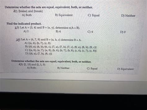 Solved Determine Whether The Sets Are Equal Equivalent Chegg