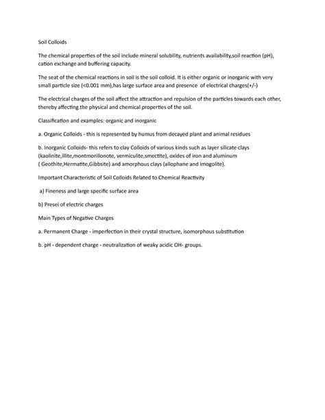 Soil Colloids Doc Science Soil Colloids The Chemical Properties Of