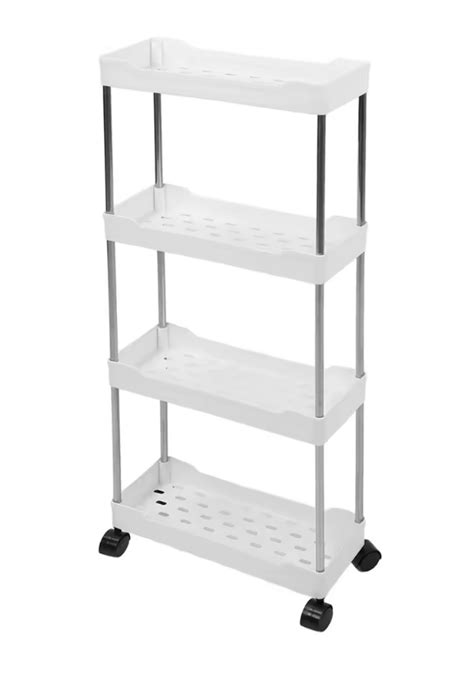 ᐉ Етажерка підлогова вузька на колесах 4 полиці Білий 22922066 • Краща ціна в Києві Україні