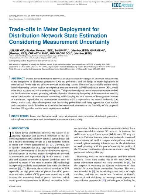 Pdf Trade Offs In Meter Deployment For Distribution Network State