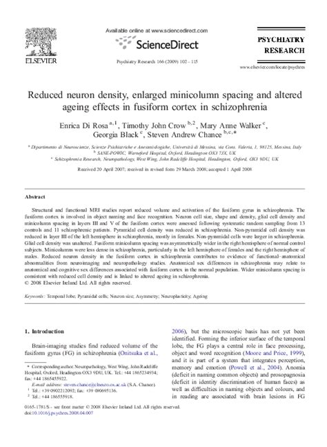 Pdf Reduced Neuron Density Enlarged Minicolumn Spacing And Altered
