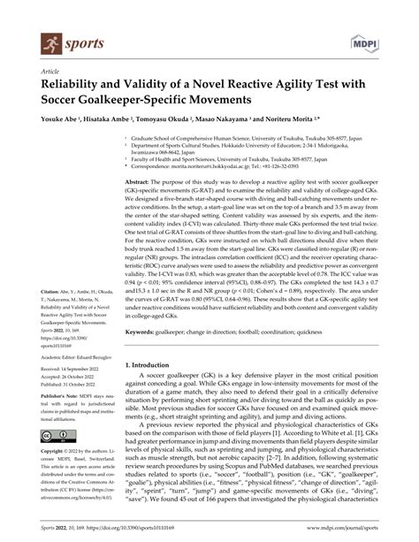 Pdf Reliability And Validity Of A Novel Reactive Agility Test With Soccer Goalkeeper Specific
