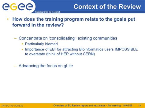 infso ri enabling grids for e science egee training plans david