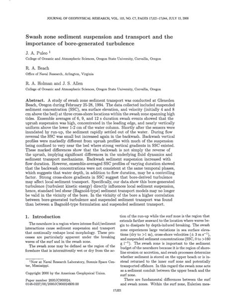 Pdf Swash Zone Sediment Suspension And Transport And The Importance