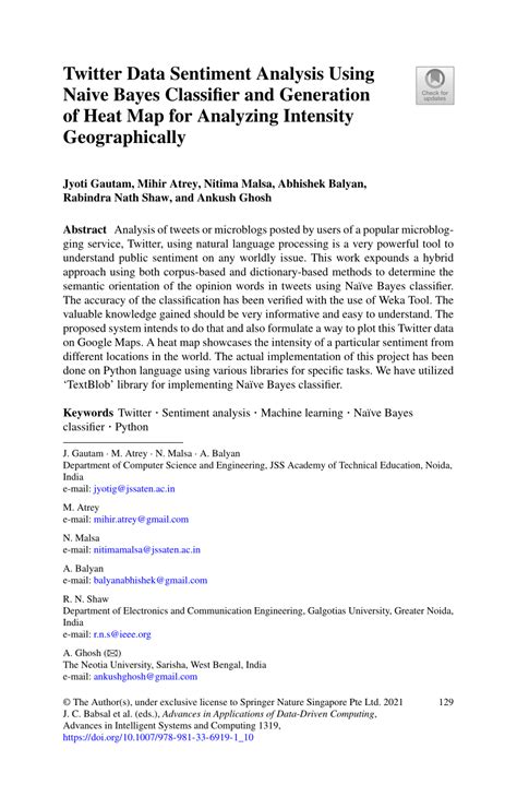 Pdf Twitter Data Sentiment Analysis Using Naive Bayes Classifier And Generation Of Heat Map