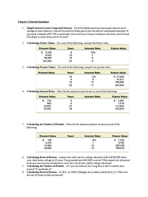 Chapter 4 Tutorial Questions Pdf Present Value Interest
