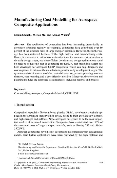 Pdf Manufacturing Cost Modelling For Aerospace Composite Applications
