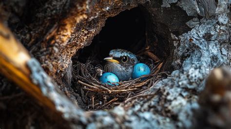 Close Up Of A Robin Nesting With Delicate Blue Eggs In Natural Habitat