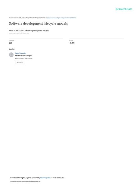 software development lifecycle models acm sigsoft software engineering