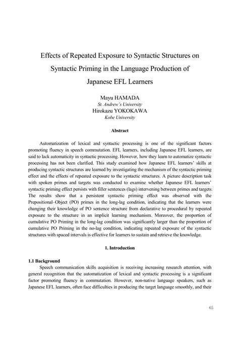 Pdf Effects Of Repeated Exposure To Syntactic Structures On Syntactic