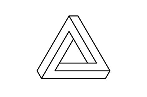 불가능한 삼각형 모양 착시 현상 삼각형 무한 루프 기호입니다 추상적이고 비현실적인 기하학적 형태 로고 아이콘 라벨 태그에 대한 선형 퍼즐 디자인 요소 벡터 일러스트 레이 션