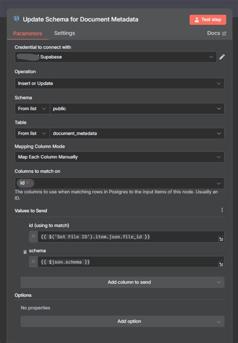 cannot see the metadata option in supabase vector store questions