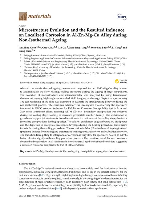 Pdf Microstructure Evolution And The Resulted Influence On Localized Corrosion In Al Zn Mg Cu