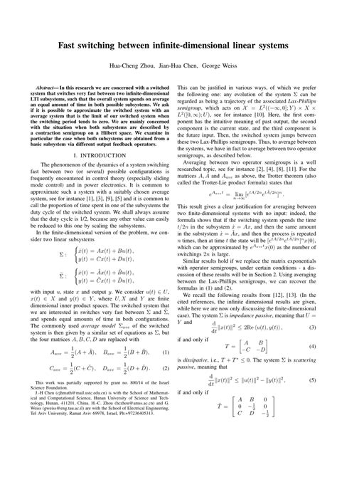 Pdf Fast Switching Between Infinite Dimensional Linear Systems