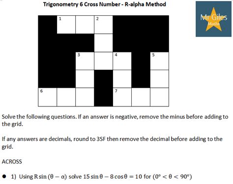 Trigonometry A Level Maths Cross Number Group Teaching Resources