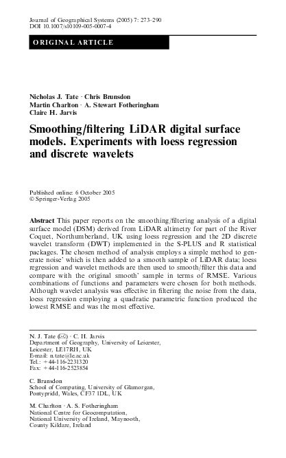 pdf smoothing filtering lidar digital surface models experiments