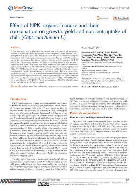 (PDF) Effect of NPK, organic manure and their combination on growth, yield and nutrient uptake ...
