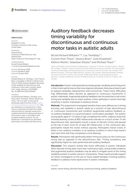 Pdf Auditory Feedback Decreases Timing Variability For For Discontinuous And Continuous Tasks