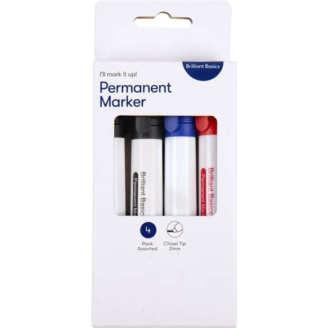 Brilliant Basics Perm Marker Chisel Tip 2 0mm 4pk Big W