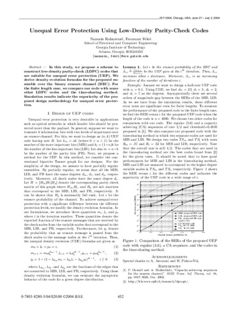Pdf Unequal Error Protection Using Low Density Parity Check Codes