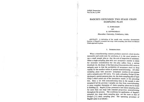 Pdf Bagchis Extended Two Stage Chain Sampling Plan
