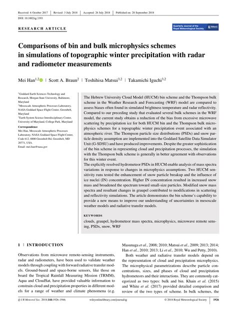Pdf Comparisons Of Bin And Bulk Microphysics Schemes In Simulations Of Topographic Winter