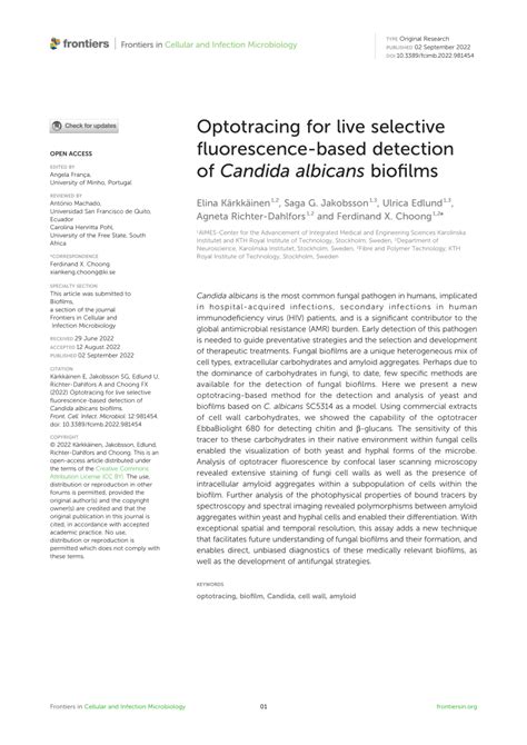 Pdf Optotracing For Live Selective Fluorescence Based Detection Of Candida Albicans Biofilms