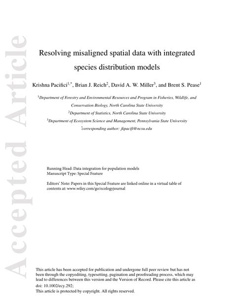 Pdf Resolving Misaligned Spatial Data With Integrated Species Distribution Models