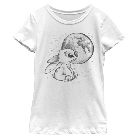 Girls Lilo And Stitch Moon Sketch Stitch Graphic Tee White Large