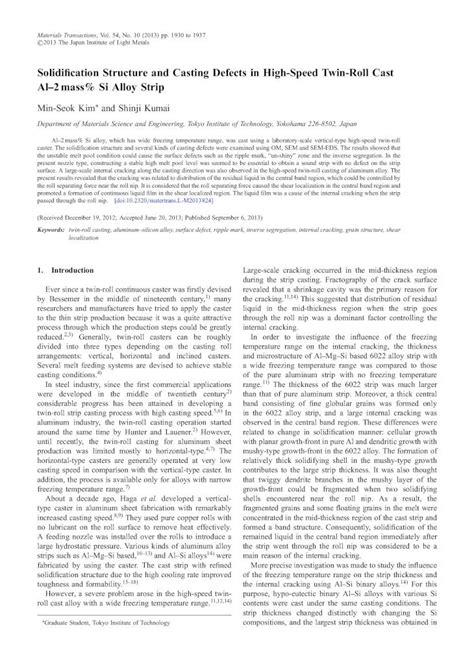 Pdf Solidification Structure And Casting Defects In High Speed Twin Dokumen Tips