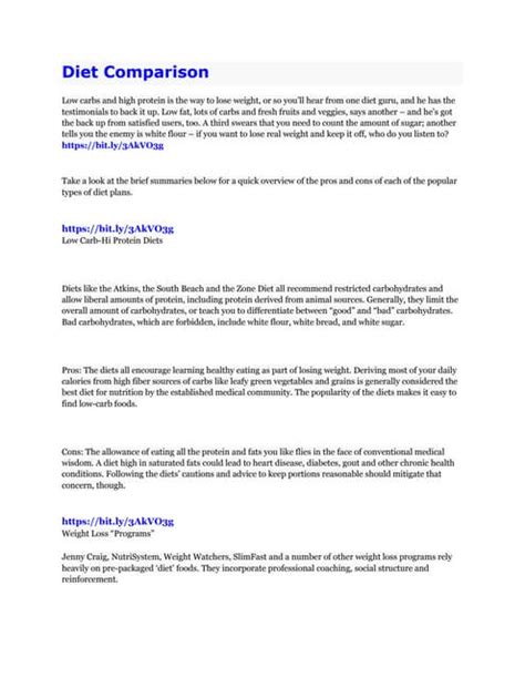 Diet Comparison Pdf