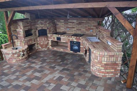 Brick Outdoor Cooking Area Backyard Fireplace Backyard Kitchen
