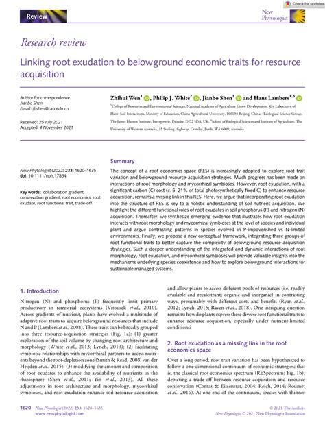 Pdf Linking Root Exudation To Belowground Economic Traits For Resource Acquisition