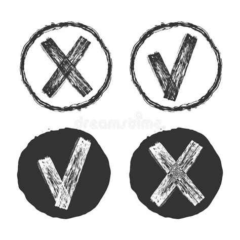 Tick And Cross Grunge Rubber Stamp Solated On White Background Signs Tick And Cross In Gray