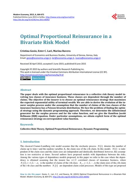 Pdf Optimal Proportional Reinsurance In A Bivariate Risk Model