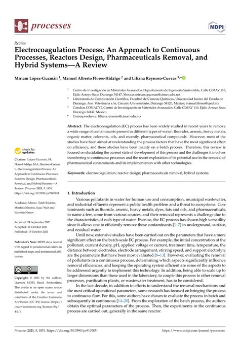 Pdf Electrocoagulation Process An Approach To Continuous Processes