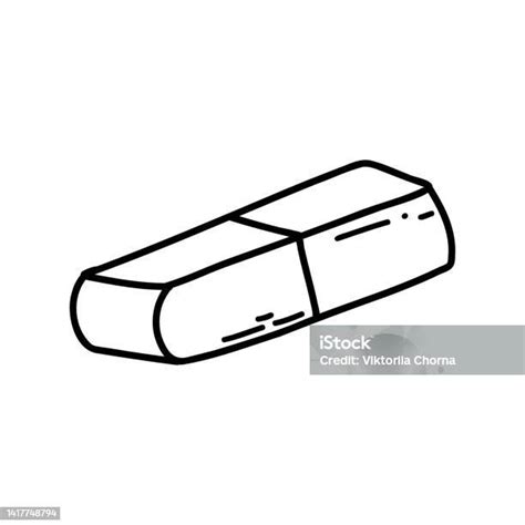 손으로 그린 낙서 고무 연필 지우개 아이콘 검은 윤곽선 인쇄를위한 학교 작문 용품의 벡터 스케치 일러스트 레이 션 색칠 공부 페이지 어린이 디자인 로고 Sketch