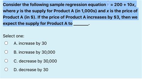 Solved Consider The Following Sample Regression Equation V