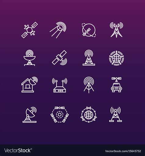 Satellite And Orbit Communication Thin Line Icons Vector Image