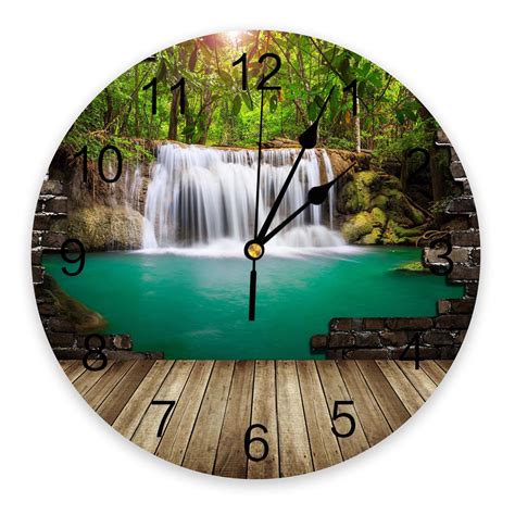 Waterfall Garden Green Jungle Wall Clock Bedroom Silent Wall Digital Clock Living Room R Wall