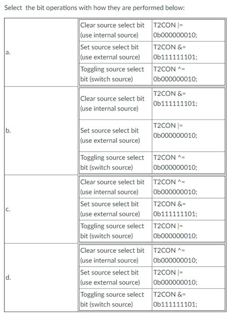 Solved Select The Bit Operations With How They Are Performed Solved Select The Bit Operations With How They Are Performed