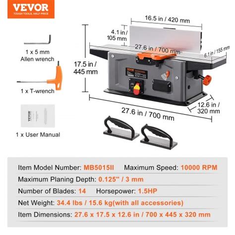 Vevor Spiral Benchtop Jointer 6 In 15hp 10000 Rpm Bench Top Wood