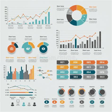 Infographic Displaying Various Data Visualization Elements Line Bar And Pie Charts Stock