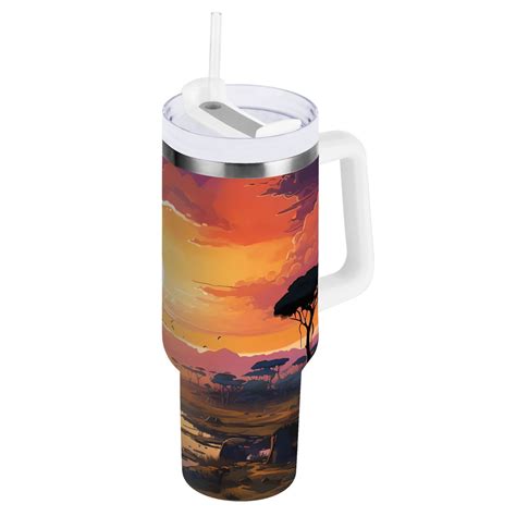 30 Oz Tumbler With Handle And Straw Lid Forest Plain Sun River Vacuum