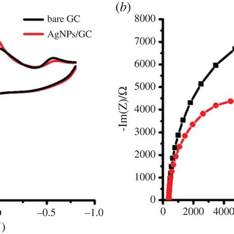 a cv and b nyquist plot measurements performed in 0 005 m potassium