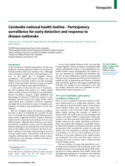 Pdf Cambodia National Health Hotline Participatory Surveillance For