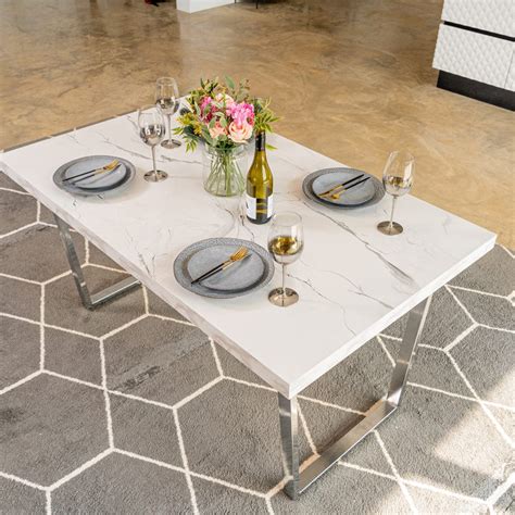 Etta 150cm Marble Effect Trestle 6 8 People Dining Table