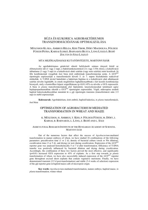 Download Pdf Optimization Of Agrobacterium Mediated Transformation In