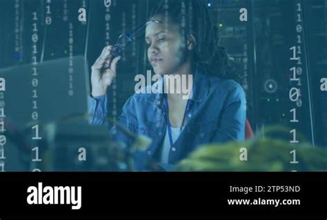 Animation Of Flowchart Of Icons Binary Codes Tired African American